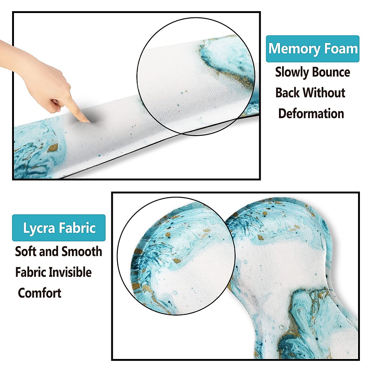 ArtSo Keyboard Wrist Rest and Mouse Pad with Wrist Support Set Ergonomic Coaster, Memory Foam Mousepad Non-Slip Rubber Base Durable Comfortable for Easy Typing Pain Relief, Teal Turqoise Marble