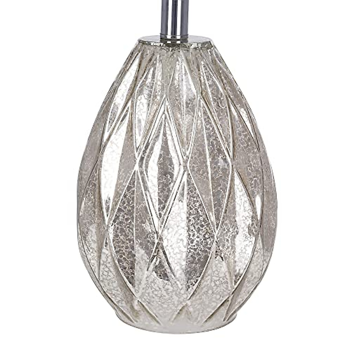 Catalina 23098-001 Glam Geometric Glass Faceted Table Lamp with Linen Shade, 22", Vintage Mercury