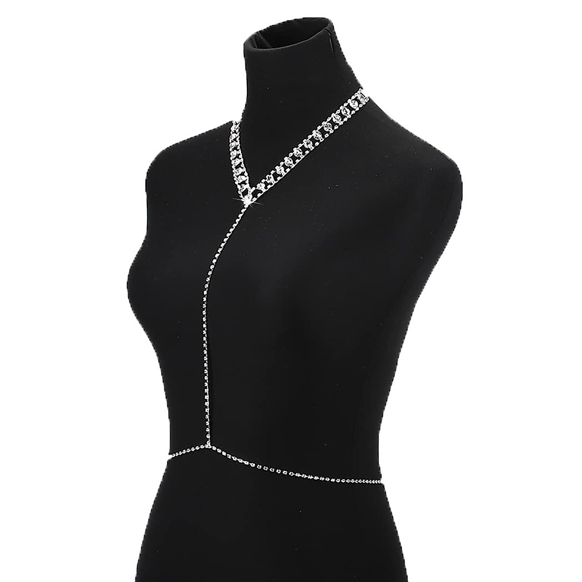 Jerany Crossover Rhinestone Body Chain Silver Bra Body Necklace Glitter Nightclub Body Jewelry for Women