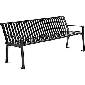 Global Industrial 6 ft. Outdoor Park Bench with Back, Vertical Steel Slat, Black, Unassembled