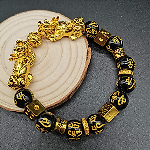 Homelavie 2 Pcs Feng Shui Black Obsidian Wealth Bracelet 12mm Mantra Bead Pi Xiu Bracelets for Women Men Attract Wealth and Good Luck (Style A)