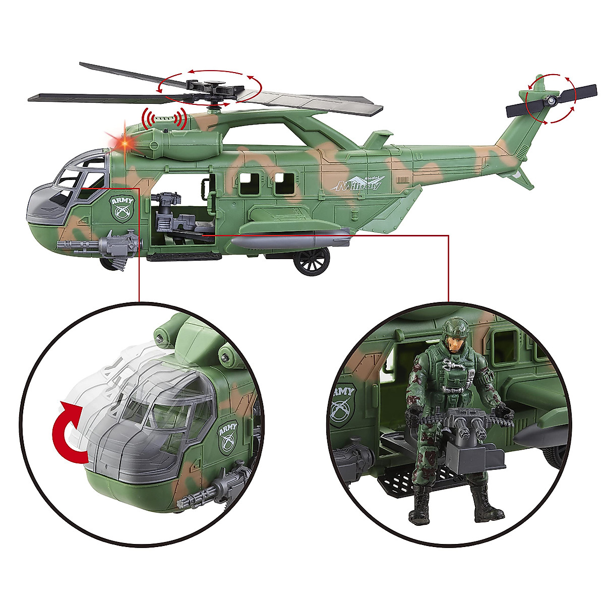 JOYIN Military Reconnaissance Vehicle Toy Set of Friction Powered Helicopter, Tank, Armored Car with Light and Sound, Motorcycle, Camp and Army Figures, Realistic Military Vehicle Playset for Kids