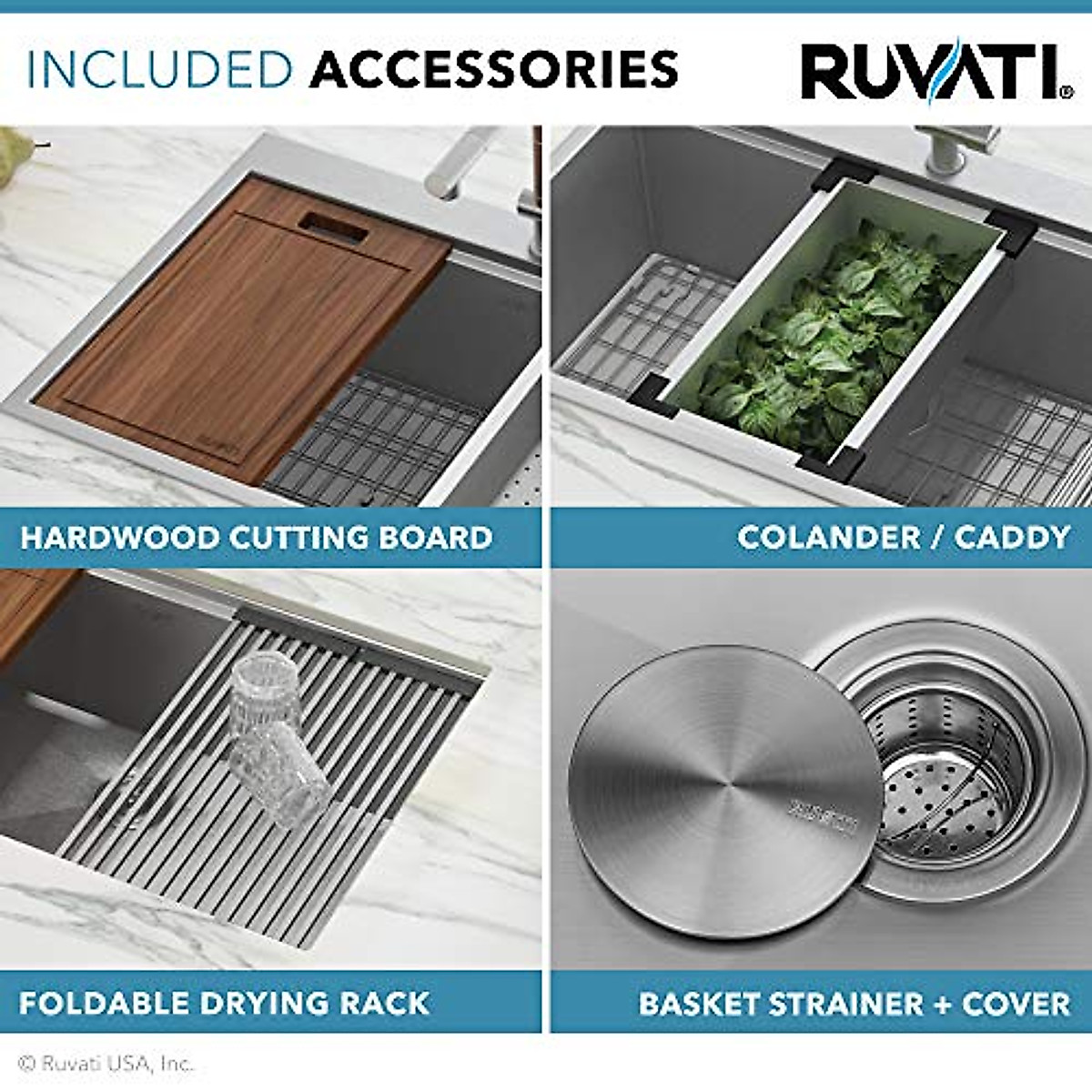 Ruvati 33 x 22 inch Workstation Drop-in 60/40 Double Bowl Topmount Tight Radius 16 Gauge Stainless Steel Ledge Kitchen Sink - RVH8035