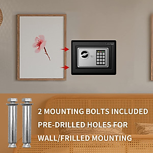 JUGREAT Safe Box with Induction Light,Electronic Digital Security Safe Steel Construction Hidden with Lock，Wall or Cabinet Anchoring Design for Home Office Hotel Business 0.23 Cubic Feet Black