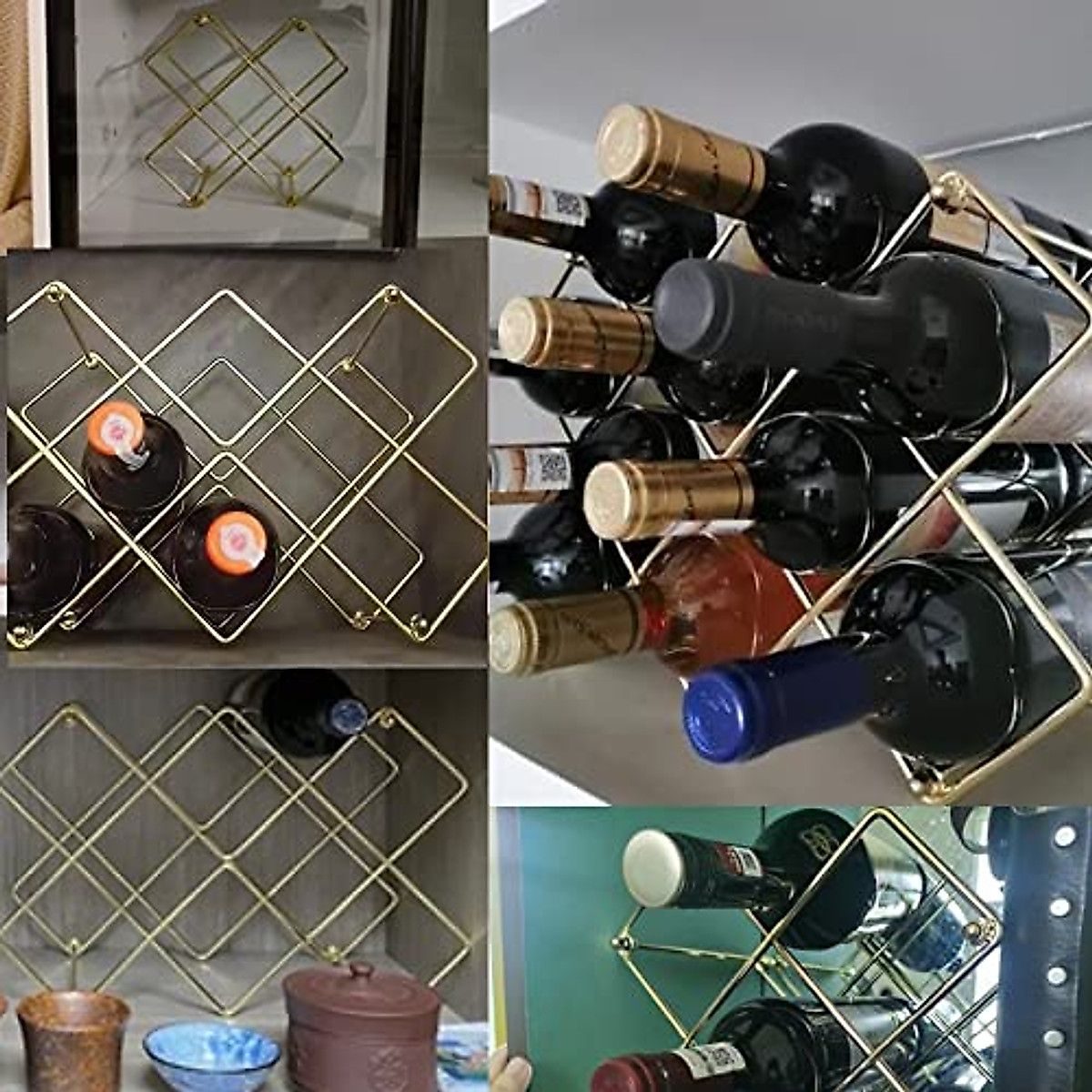 XXSLY Countertop Wine Rack Metal Geometric Wine Organizer Stand Wine Storage Holder Display Shelf Decoration for Home Bar Countertop Tabletop Cabinet (Pyramid 4 Bottles)