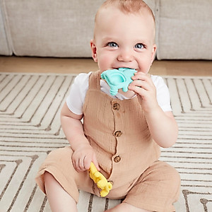 Infantino Teethimal Pop Pals - Elephant & Lion Sensory Popper Toy with Soothing Teething Textures for Infants & Toddlers, 6M+