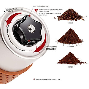 ALOCS Manual Coffee Grinder, Stainless Steel Coffee Bean Grinder, Adjustable Ceramic Conical Burr Coffee Grinder, Portable Coffee Grinders for Home Use, Office, Travel and Camping