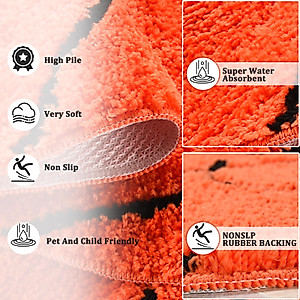 MSYA Basketball Rug, Soft and Fluffy Basketball Rug for Boys Bedroom Microfabric Round Bathroom Rug, Round Area Rug for Living Bathroom Rugs Soccer Decor for Boys Room 31.5 inches (Orange)
