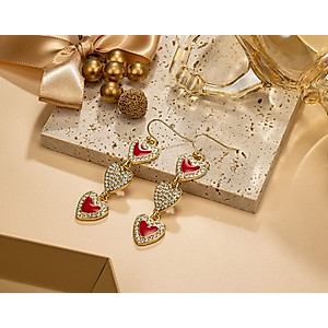 Retro Red Interlocking Heart Earrings for Women, Bling CZ Crystal Heart Dangle Earrings, Perfect Heart Jewelry as Valentine's Day Costume Ornament