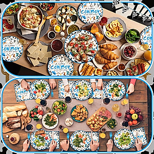 Sunnyray Cowboy Baby Shower Party Decorations Supplies Wild West Theme Party Tableware Set Western Rodeo Cow Country Party Dessert Plates Napkins Forks for 24 Guests Baby Shower Party