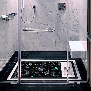Bath Tub Shower Mat - Anti-Slip PVC Material 15.1x26.8 in, Gentle Cushioning Quick Drying Suction Cups Reliable Solution - Pattern with Moon and Stars Non-Slip Floor Mat