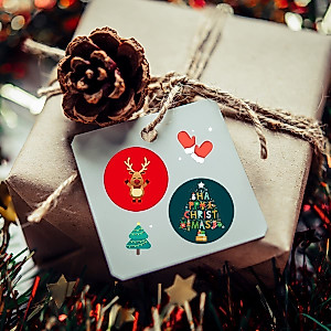 Happy Holidays Sticker, 1000 Pcs Christmas Stickers Roll Xmas Envelope Seals Stickers Adhesive Christmas Elements Stickers for Cards Gift Envelopes Boxes