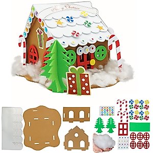 4E's Novelty Foam Gingerbread House Craft Kit (1 Pack) for Kids with Foam Stickers, Build & Decorate it Yourself DIY Christmas Crafts for Kids & Toddlers