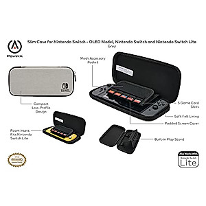 PowerA Slim Case for Nintendo Switch - OLED Model, Nintendo Switch or Nintendo Switch Lite - Grey, Protective Case, Gaming Case, Console Case, Accessories, Storage, Officially licensed