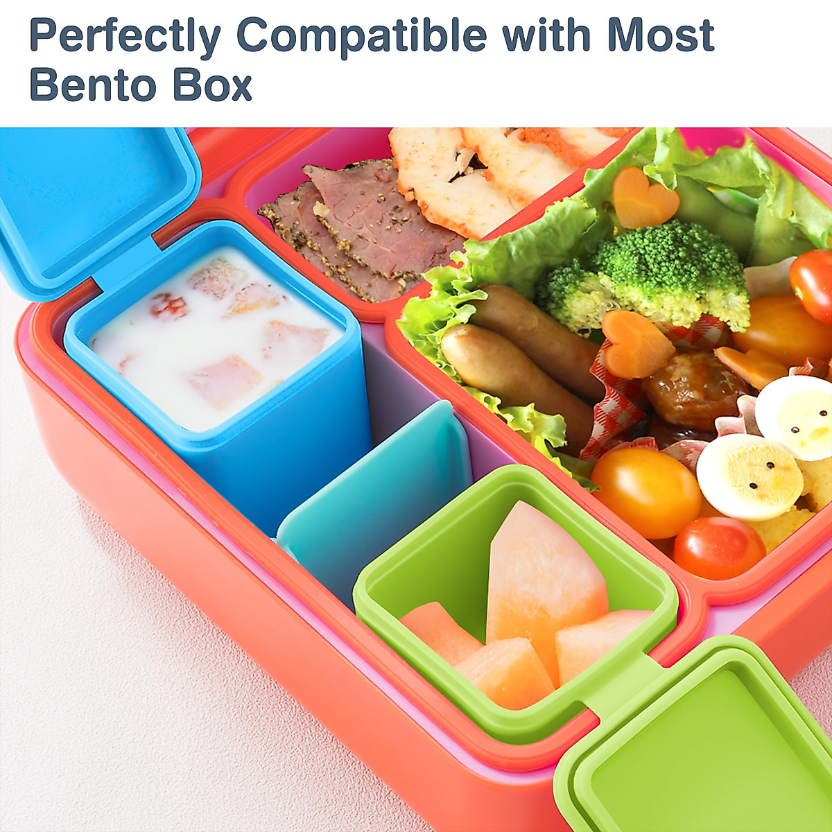 Homotte Leakproof Dips Containers Compatible with Most Bento Lunch Box, 2x 4 oz Salad Dressing Container To Go, Small Silicone Snack Condiment Container with Lids for kids (Blue/Green)