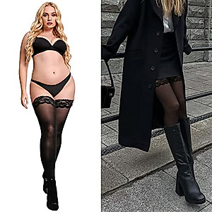 MANZI 2 Pairs Thigh High Stockings Plus Size Lingerie Pantyhose for Curve Women Black 3X-Large-4X-Large