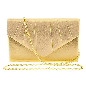 SUCCUNA Clutch Purses Envelope Evening Bag For Women Girl Gold Shimmery Pleated Crossbody Handbags for Wedding Party Dating