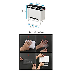 CHERISH Kitchen Multifunctional Wall Storage Rack, Adhesive Wall Mount Cutlery Knife Holder Hanger, Kitchen Cooking Utensil Holder Caddy with Phone Holder and 4 Hooks, Spoon and Fork Holder Rack