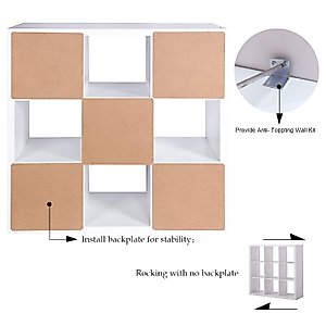 PACHIRA US 9 Cube Storage Shelf Organizer Open Bookshelf Floor Standing Wooden Display Shelf with Backplane, 13 x 13 x 15 Inch Cube Storage Shelf, White Finish