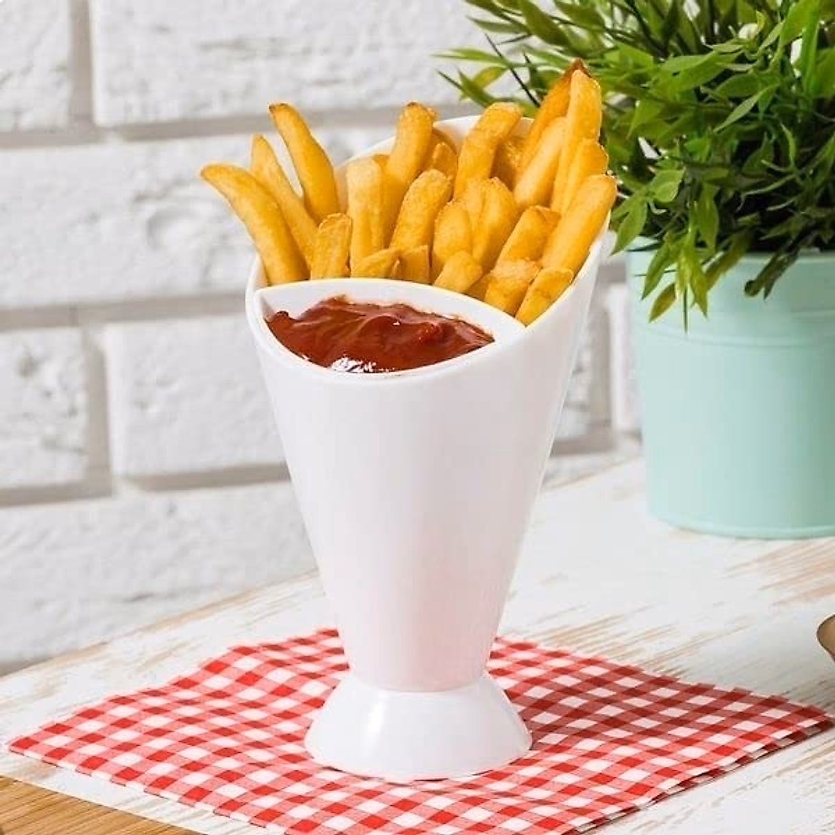 Ebiz 1 Cone 2 in 1 Potato Chip Cone with Sauce Chip Dish