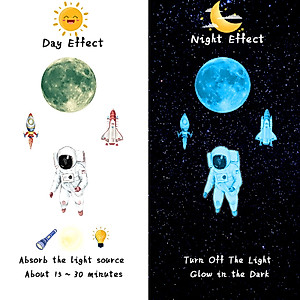 408 Pieces Glow in The Dark Space Wall Stickers Glowing Stars Wall Decals Luminous Spaceship Planet Astronaut Stickers Wall Decals for Kids Bedroom Decor