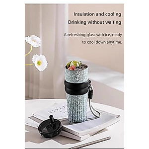 JOEY'S CHOICE 23.67oz/700ml Large Capacity Pure Titanium Double Wall Insulated Tumbler Portable Straw Ice Blaster Car Cup for Milk, Coffee, Water and Juice (Light Blue)