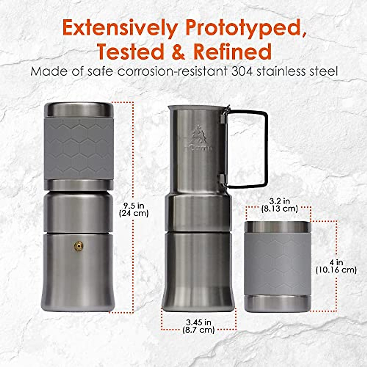 nCamp - Café, Portable Coffee Maker, Portable Espresso Machine, Compact Camping Coffee Maker, Stainless Steel Travel Coffee Maker with Camping Coffee Cup, Reusable, 12 oz