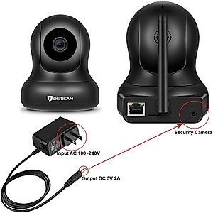 5V 2A DC Power Supply Adapter for IP/CCTV Security Dericam Camera, 5ft/1.5 Meter AC to DC Power Cord, Wall Charger, Output DC 5V 2000mA, Input AC 100V-240V/50 or 60Hz/0.4A Max, US Plug, Black