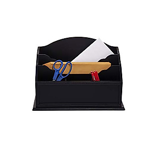 Black Wooden Desktop Letter Holder – 5 Compartment Mail and Stationary Organizer – Premium Quality Wood Table Top Sorter for Pens, Pencils and More – by Designstyles