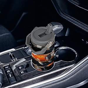 Japan Fancy Carp Fishes 30oz Stainless Steel Insulated Tumbler with Straw & Foldable Handle - Leakproof, Double-Wall Vacuum Travel Thermos for Hot/Cold Drinks, Non-Slip Base, Fit Cup Holders