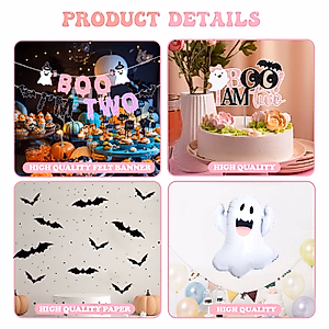 Fiesec Boo I’m Two Decor Birthday Girl, Two Spooky Birthday Decorations Girl, Halloween 2nd Birthday Theme Pink Purple Balloon Garland Arch Kit Banner Cake Topper Ghost Bat
