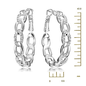 Gemini Women's Jewelry Platinum Plated White Gold CZ Diamond Hoop Pierced Earring Valentine's Day Gifts Gm039Wg 1.5 inches