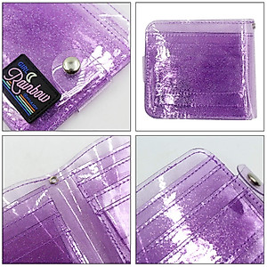Women Girls Jelly Bifold Wallet Purse Coin Pouch Clear ID Card Holder Case with Detachable Neck Lanyard Strap for Photocards