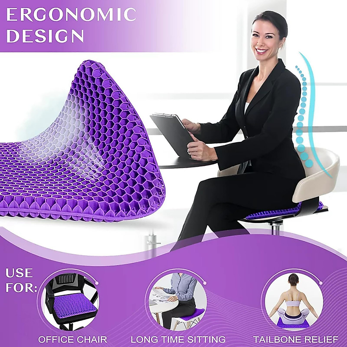 Aiouarc Gel Seat Cushion for Long Sitting, Desk Chair Cushion, Pain Relief Cushion, Office Chair Cushion, Cushion Tailbone Pain, Wheelchair Cushion, Car Seat Cushion, Chair Cushion