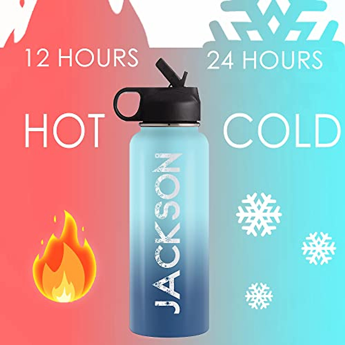 Personalized Insulated Water Bottles for Kids, 18oz/32oz Custom Name Stainless Steel Insulated Water Bottle with Straw Lid & Handle, Customized Gifts for Boys Girls Sports Water Bottle School-Soild