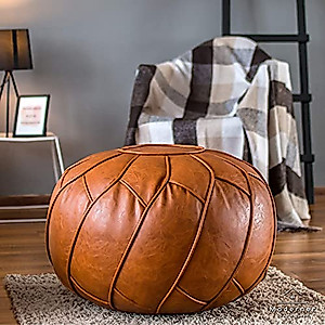 Moderner Faux Leather Pouf Unstuffed Ottoman Moroccan Footstool, Floor Footrest Cushion, Storage Solution - Natural Brown Color (Brown, 23x11)