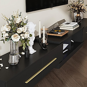 FAMAPY Modern TV Console Extendable Media Console, Adjustable Length, Contemporary Entertainment Center with Drawers and Legs, for Living Room Black and Gold (95”-133.9”W x 15.2”D x 13.1”H)