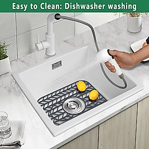 GUUKIN Sink Protectors for Kitchen sink, 13 5/8" x 11 5/8" Folding Non-slip Silicone Sink Mat Grid for Bottom of Farmhouse Stainless Steel Porcelain Sink with 3 Reserved Holes Pack of 2