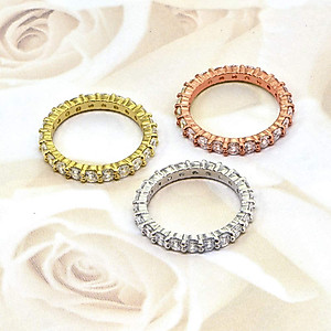 Hoops & Loops Sterling Silver Cubic Zirconia 3mm Round-Cut Anniversary Eternity Band Ring, Size 6