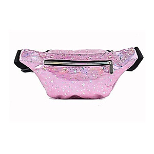 Holographic 80s 90S Rave Pink Stars Fanny Pack for festival women, Girl Cute Fashion Waist Bag Belt Bags-Pink Stars