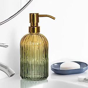 Soap Pump Dispenser Hand Soap Dispenser Clear Glass Soap Dispenser Stainless Steel Gold Pump Refillable Liquid Soap Dispensers for Bathroom Kitchen Hotel Lotions Bottles Dispenser