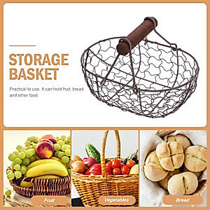 Operitacx Small Metal Wire Egg Basket Fresh Egg Container Organizer Case Countertop Holder Rust Gathering Basket Country Storage Basket for Easter Fruit Duck Egg with Handle (7x4.7 inch)