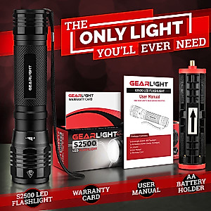 GearLight S2500 LED Flashlight - Extremely Bright, Powerful Tactical Flashlights with High Lumens for Camping, Emergency & Everyday Use﻿