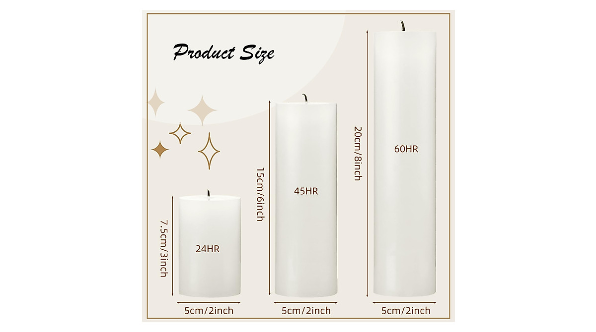 Nuogo 24 Pack Ivory Pillar Candles – Long Burning & Dripless