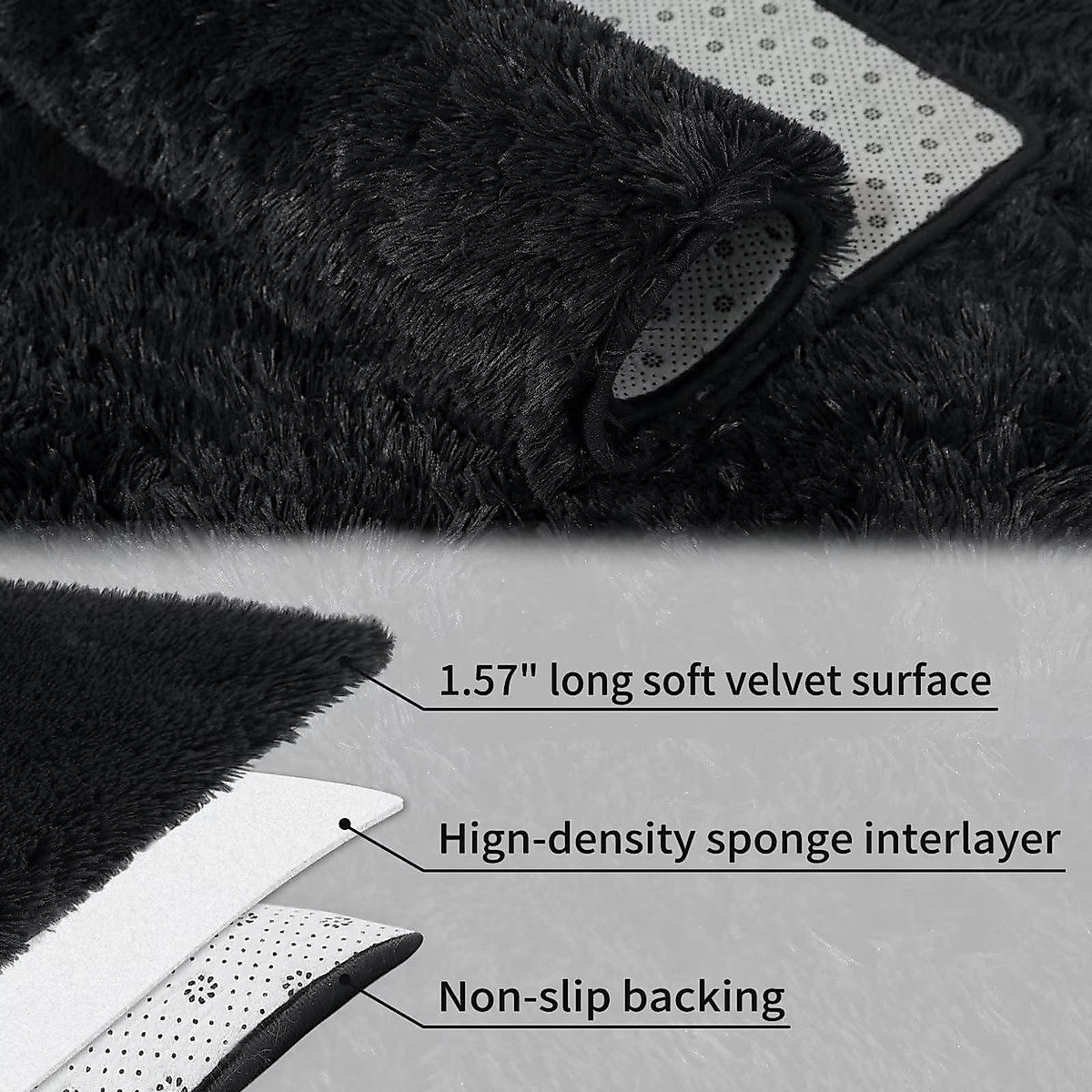 Zacoo 9x12 Extra Large Area Rugs for Living Room,Super Soft Fluffy Modern Bedroom Carpet Rug Indoor Modern Plush Shaggy Floorcover Fuzzy Solid Home Decor Rug Non Slip Throw Rug Kids Room Nursery,Black