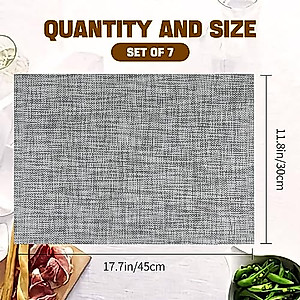 Placemats Set of 7 Dining Table Place Mats Gray - PVC Modern Table Mat Placemats No Slip, Placemat for Kitchen Dinner Coffee Outdoor