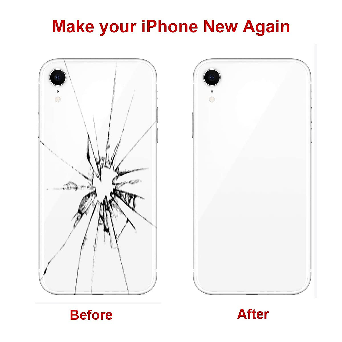 Perzework OEM Rear Back Glass Replacement for iPhone XR with Reparing Toolkit and Pre-Installed Adhesive White