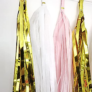 Pink Birthday Party Decorations Kit Pink Paper Fan flower Star Garland Happy Birthday Banner Pink White Golden Tassels Party Decor For Girls and Women