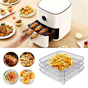 Square Air Fryer Rack,3 Layer Stainless Steel Stackable Dehydrato-r Rack with An-ti-scalding Clip,Stainless Steel Multi-Layer Dehydrato-r Rack Air fryer Accessories(Silver)