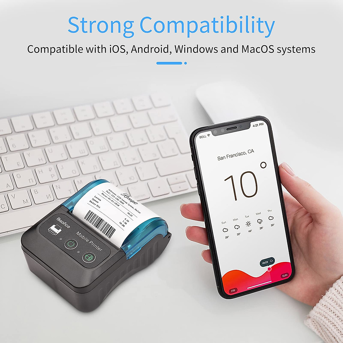 Sunydog Receipt Printer,Portable 58mm Receipt Thermal Printer 2 inches Mini Mobile Pocket Printers with 1 Thermal Paper Roll USB&Wireless BT Connection Compatible with Windows/Android/iOS for Office